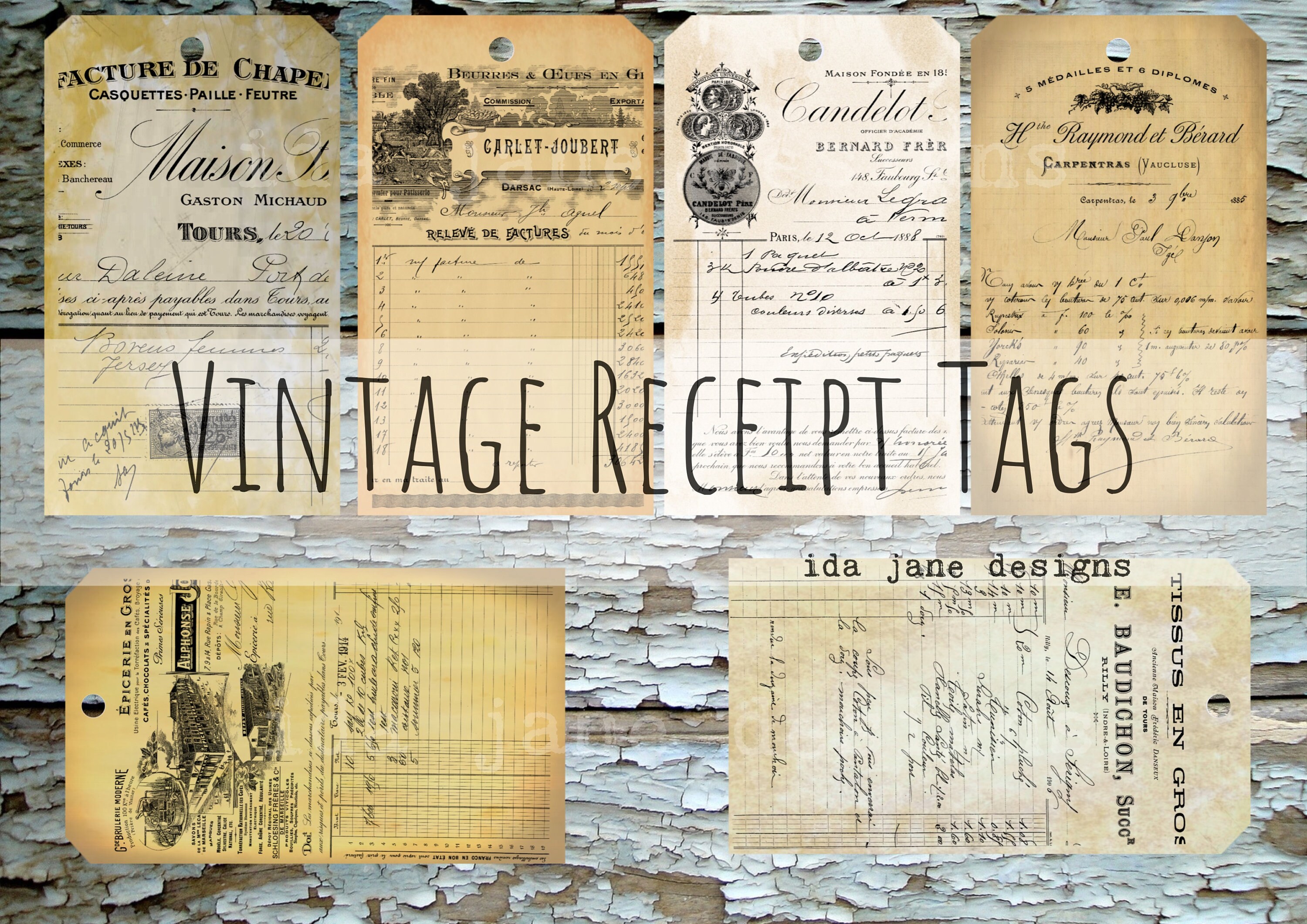Vintage Receipt Tag Collection - for Junk Journals, Scrapbooking ...