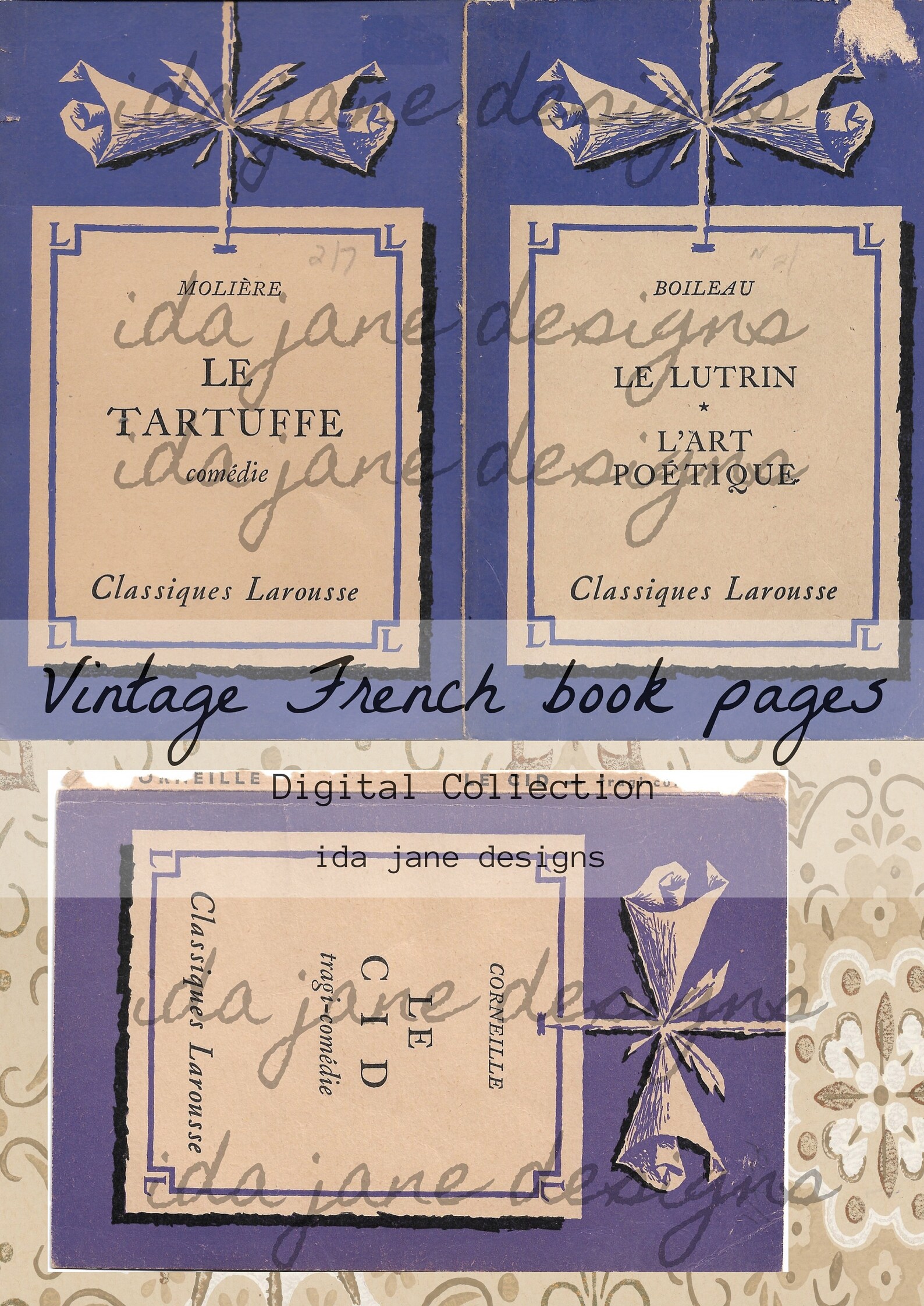 Vintage French Book Pages and Envelopes/tags Digital - Etsy