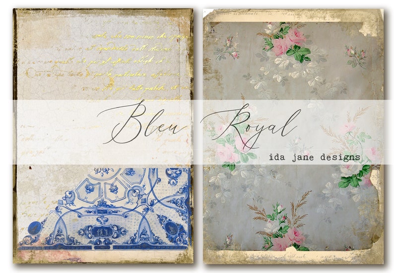 Bleu Royal Antique French Theme, Shabby Printable Papers for Journals ...