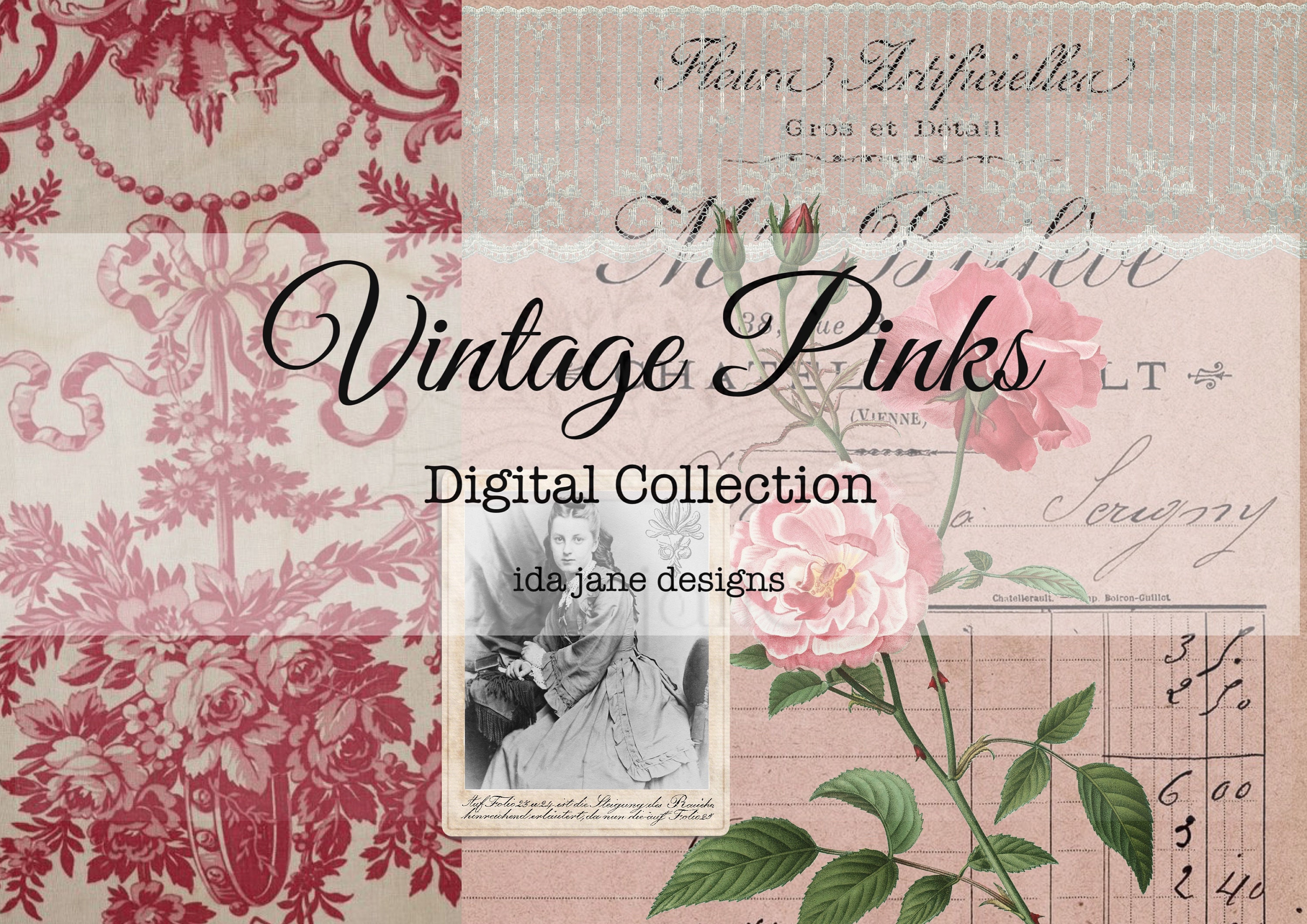 Vintage French Pink Digital Collection - Digital Download - Vintage ...