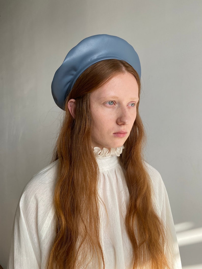 Light Sky Blue Leather Beret Hat Cute Pastel Blue Beret - Etsy