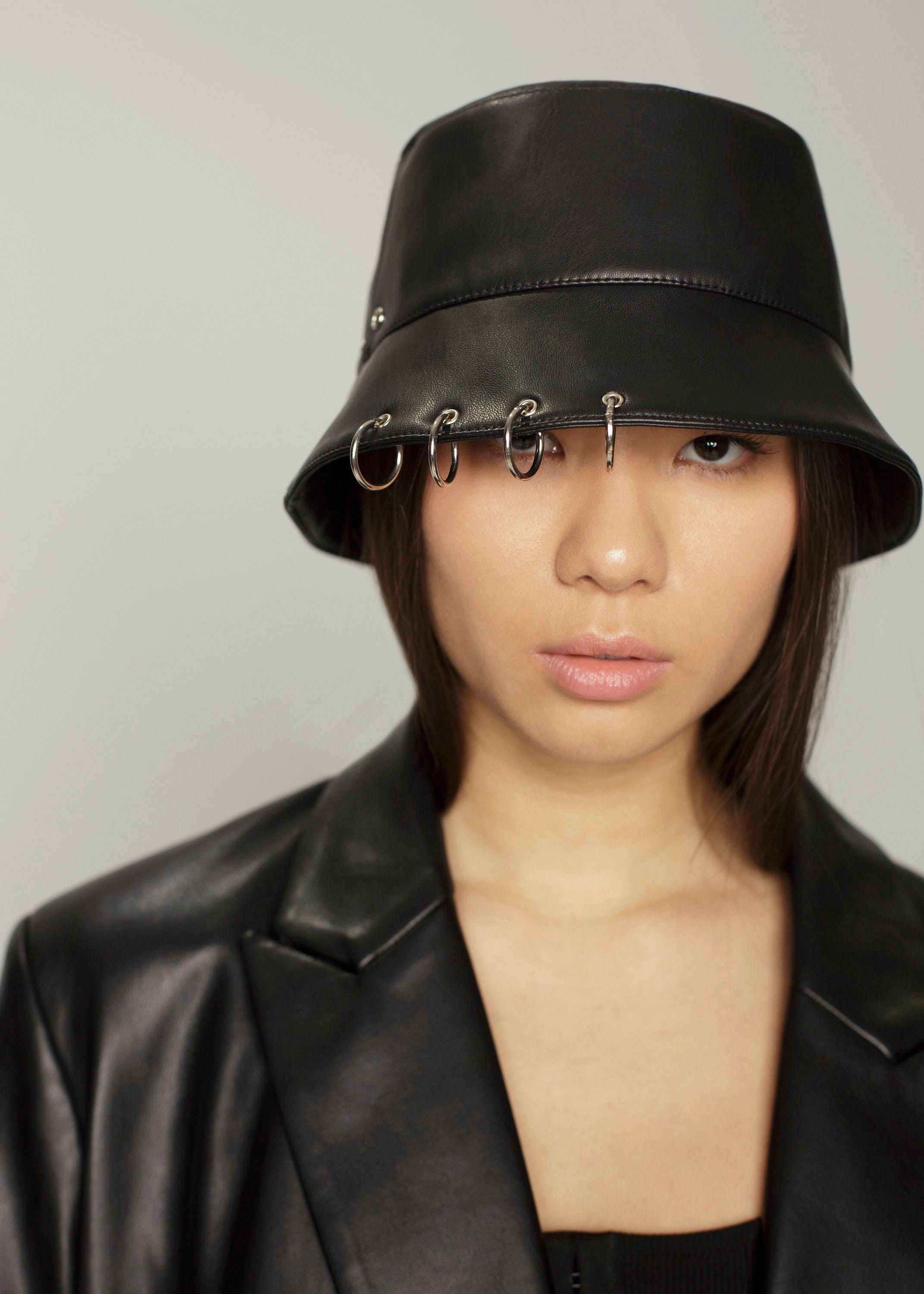 Black Leather Vintage Bucket Hat 90s Grunge Aesthetic Hat Etsy