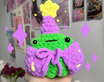 Handmade Crochet Frog Wizard Plushie Cute Frog Mage Stuffed Toy Magical ...