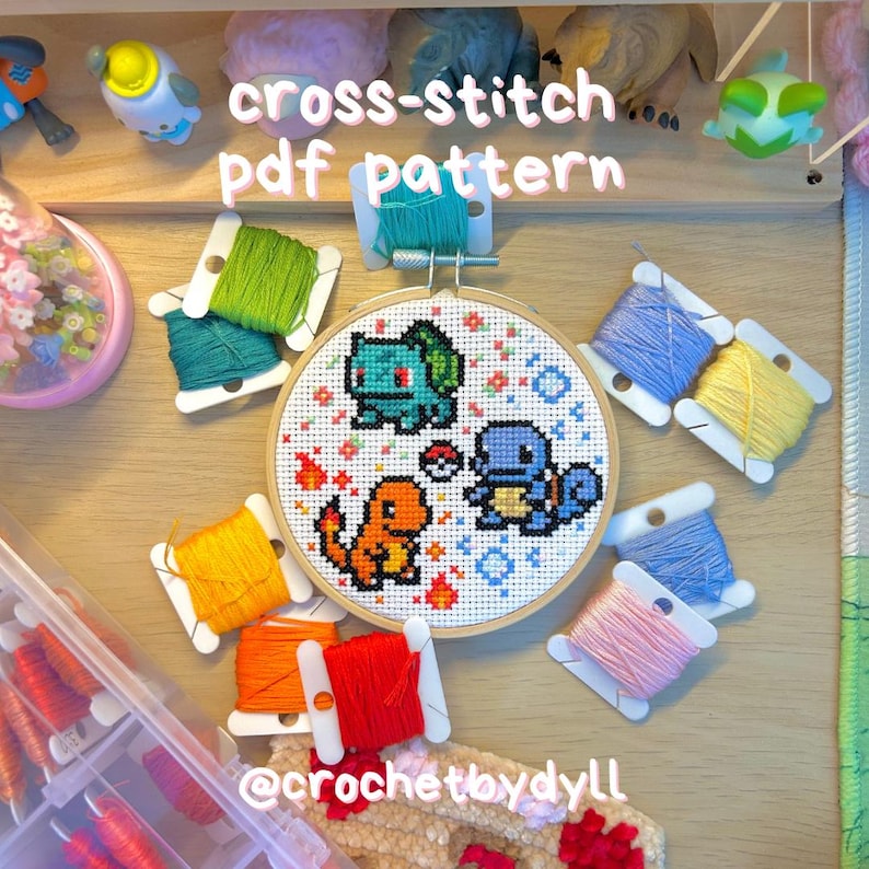 Gen 1 Starter Pokémon-inspired Cross Stitch Pattern – PDF Download - Etsy