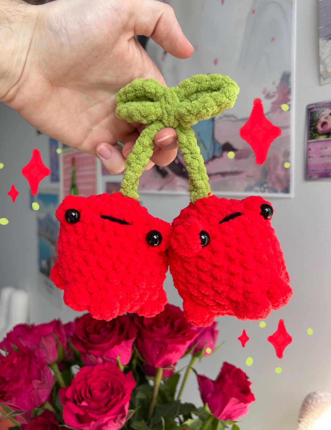 Adorable Duo Cherry Frog Crochet Plushie Handmade Cute Frog Plush ...