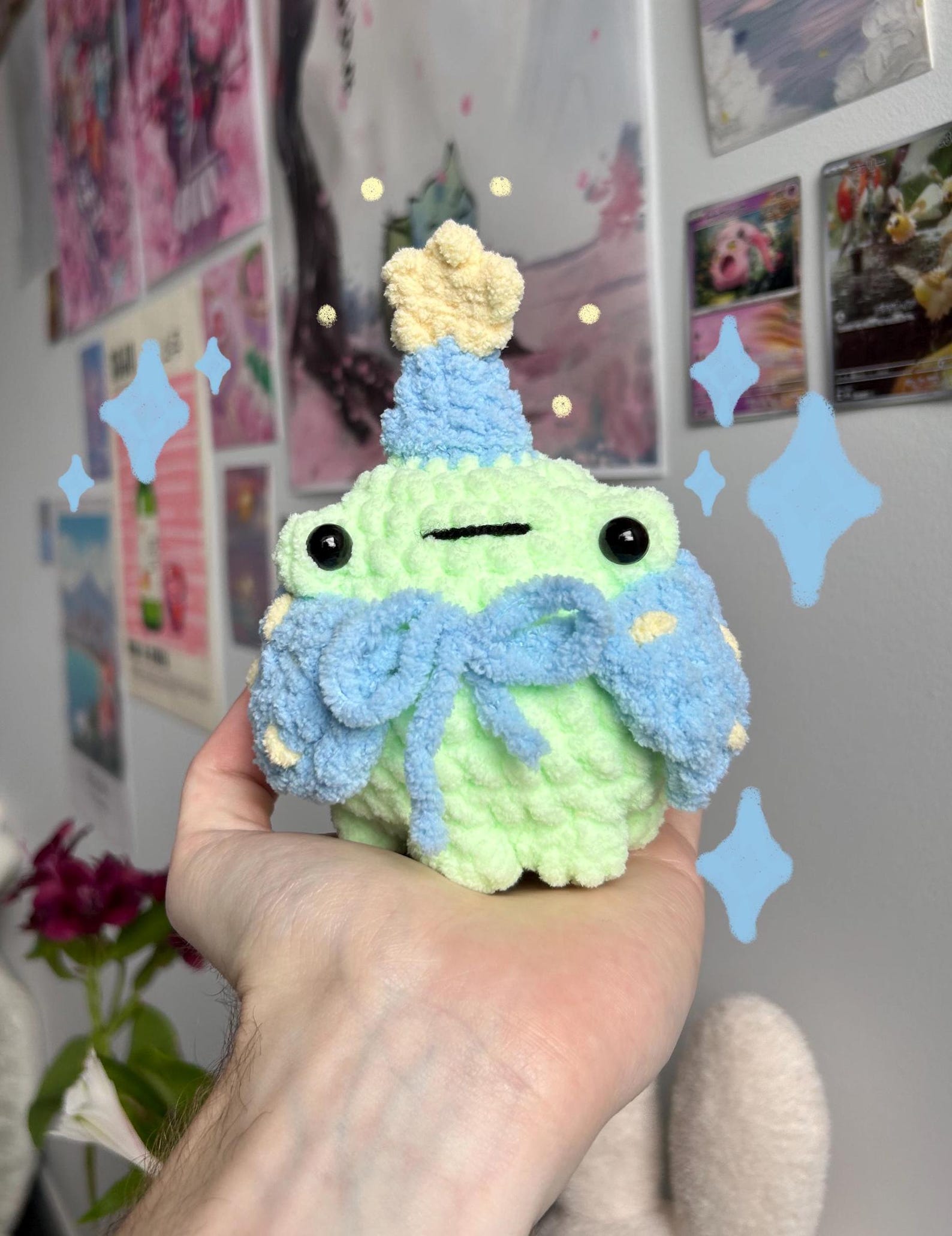 Handmade Crochet Frog Wizard Plushie Cute Frog Mage Stuffed Toy Magical ...