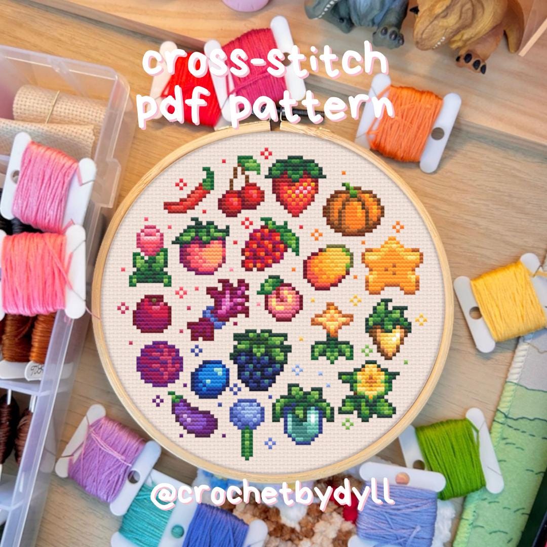 Stardew Valley Rainbow Crop Cross Stitch PDF Pattern – Colourful Fruit ...