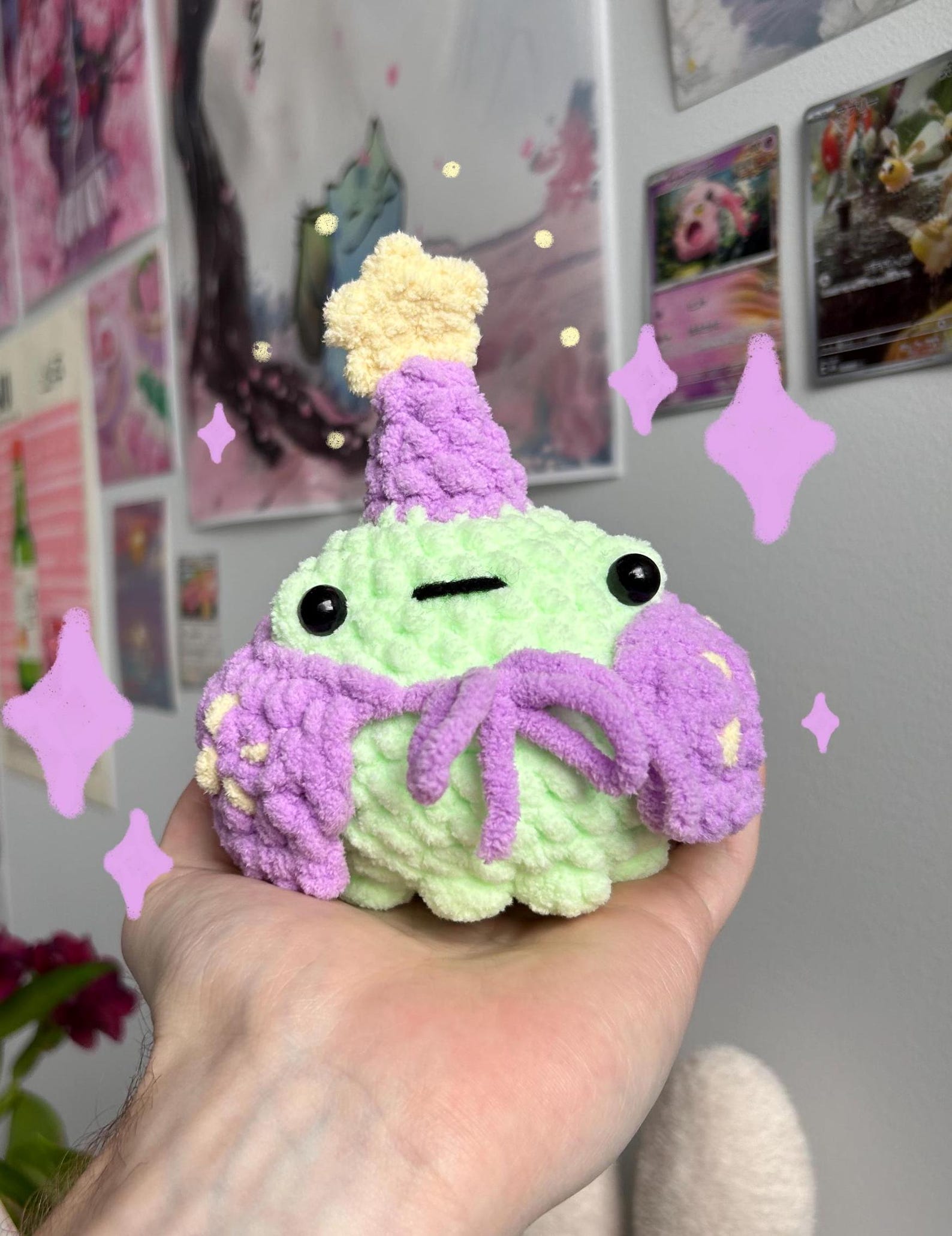 Handmade Crochet Frog Wizard Plushie Cute Frog Mage Stuffed Toy Magical ...