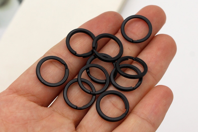 10pcs 15mm Key Ring Black Split Ring Flat Split Key Ring for Keychain ...
