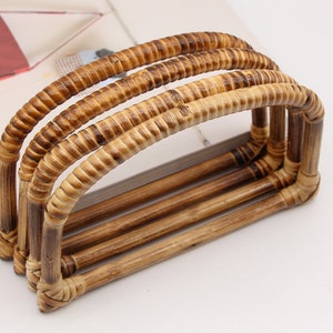 1pair Bamboo Handle D Shape Bag Handle Natural Rattan Handle for Woven ...