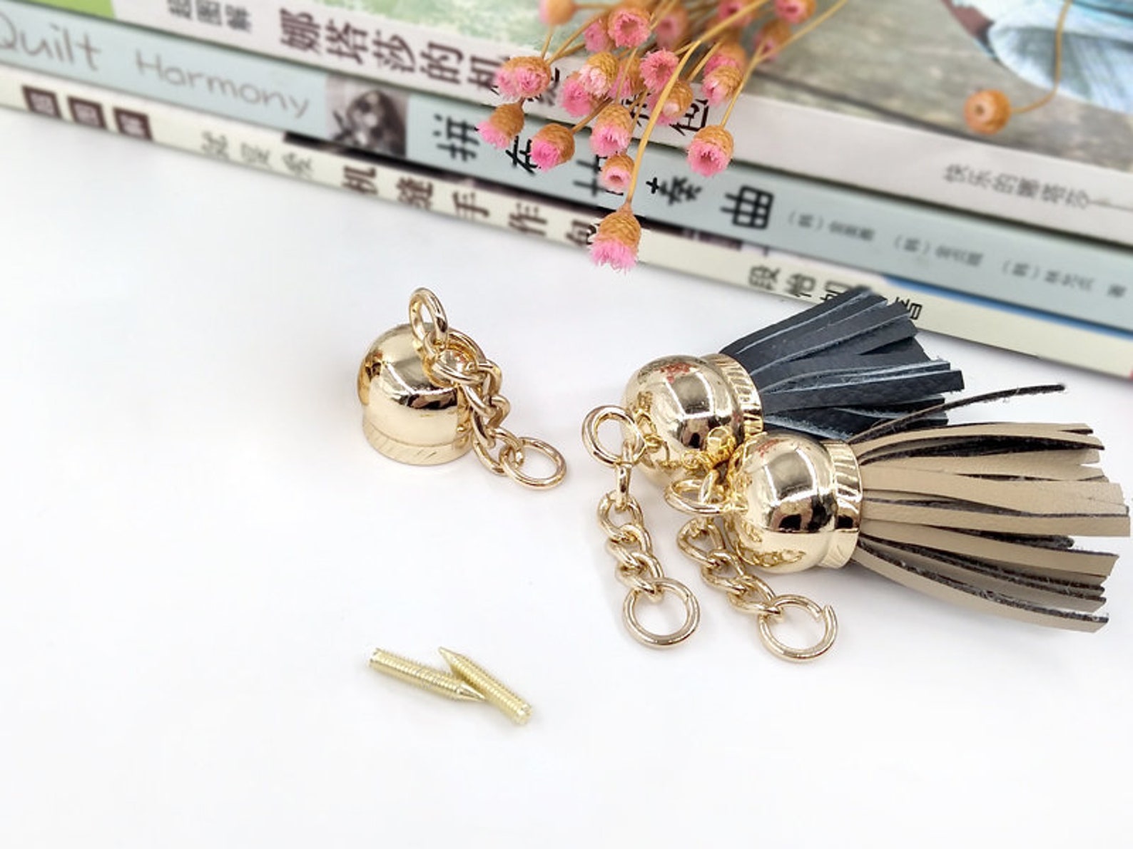 6pcs Gold Tassel Caps Large Tassel Cap DIY Tassel Bead Caps Leather ...