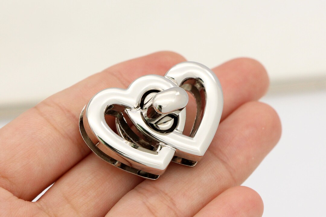 Heart Purse Lock Silver Twist Lock Bag Lock Metal Lock Purse Clasp Turn ...