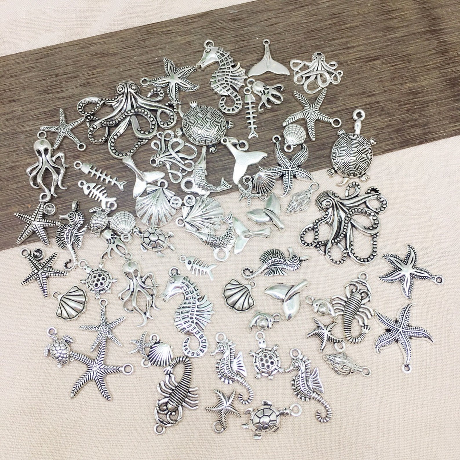 60pcs/pack Ocean Charms Beach Charms Antique Silver Charms - Etsy
