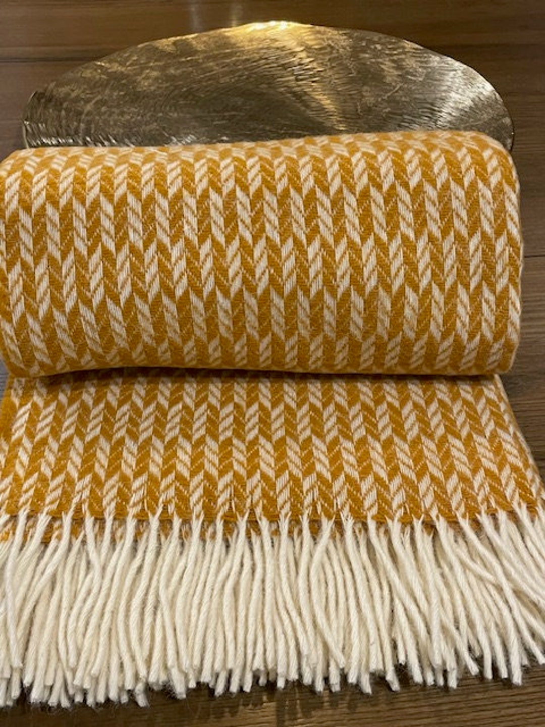 Mustard Yellow Color N. Zealand Sheep Wool Blanket 100% Pure Natural ...