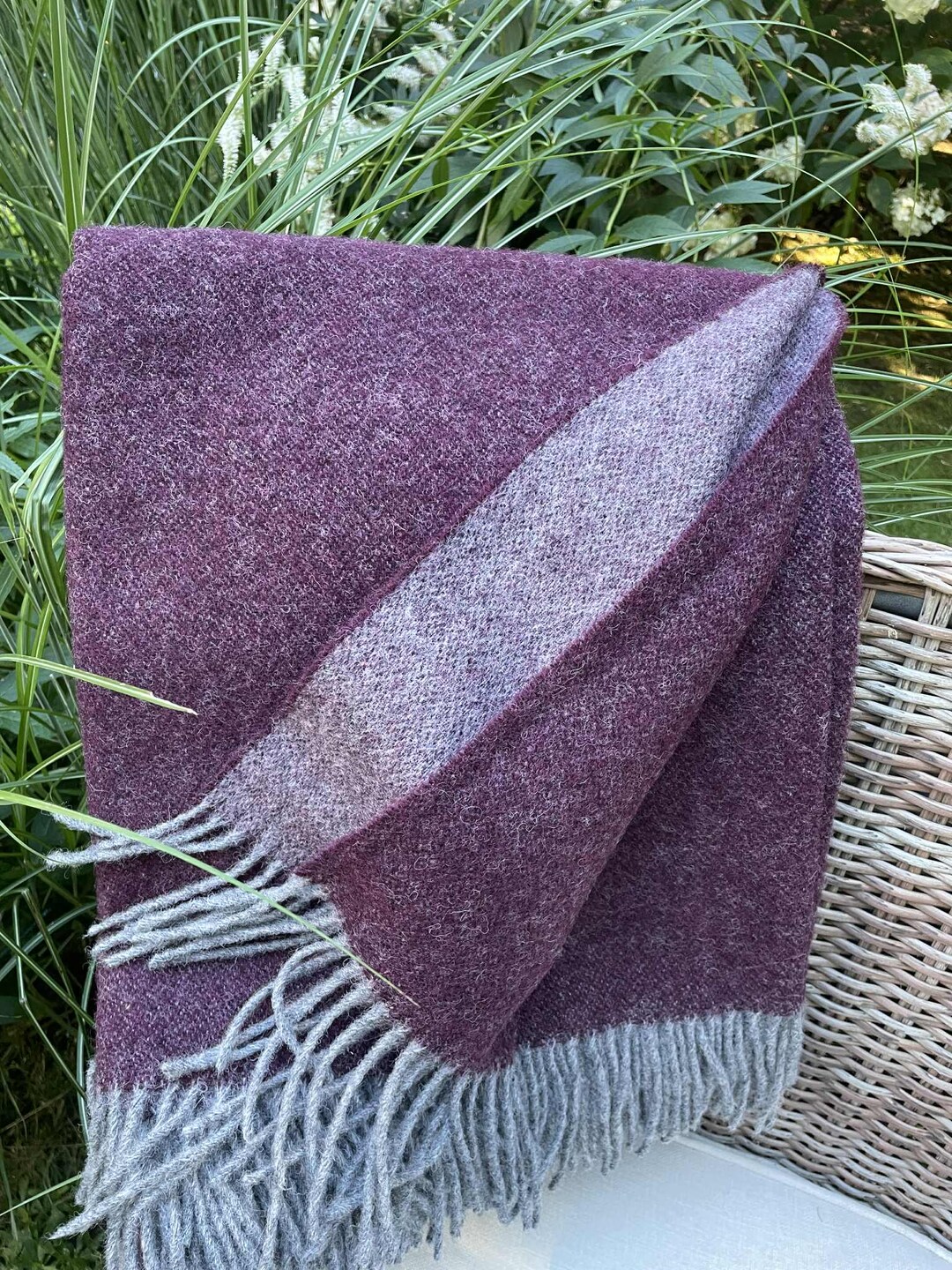 Cozy Dark Purple Reversible Wool Throw Plaid - 100% New Zealand Wool ...
