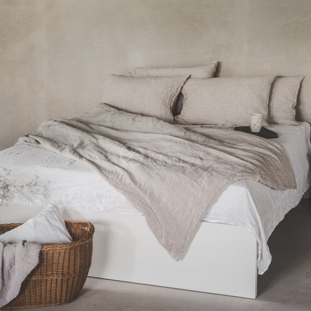 Natural Linen Bedding Set | Stone Washed Linen Duvet Cover & 2 ...