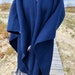Wool Cape With Hood, Dark Blue Fleece Wrap, Natural New Zealand Wool - Etsy