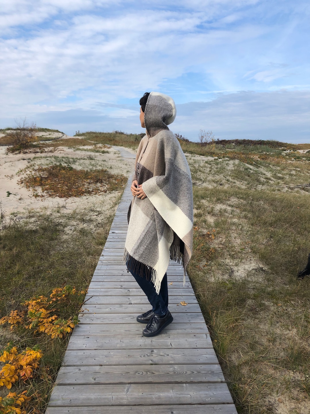 Wool Cape With a Hood Wool Wrap Wool Poncho 100% Natural Wool Cape ...