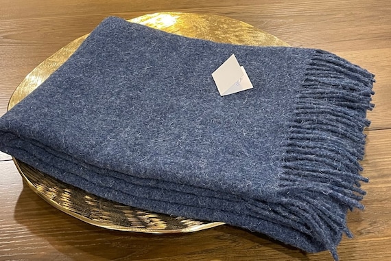 Denim Blue Sheep Wool Blanket 100% Natural Wool Throw Plaid - Etsy