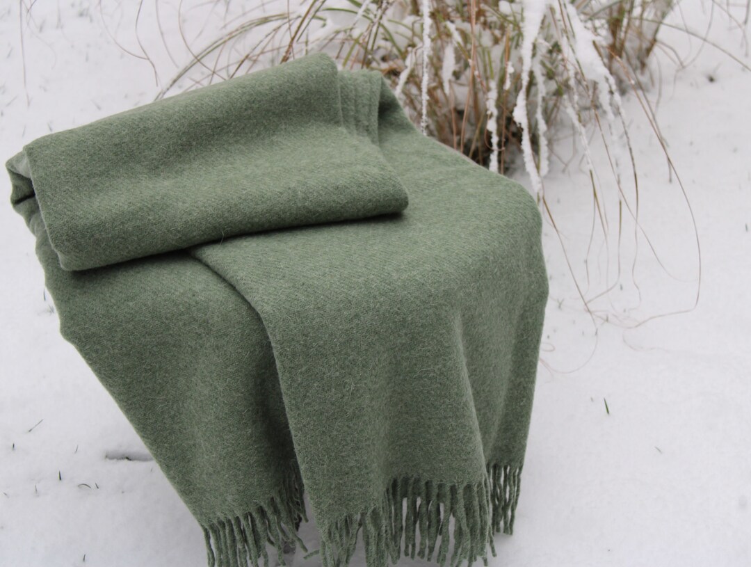 Sage Green 100% New Zealand Virgin Wool Blanket - 55x79 Inches - Warm ...