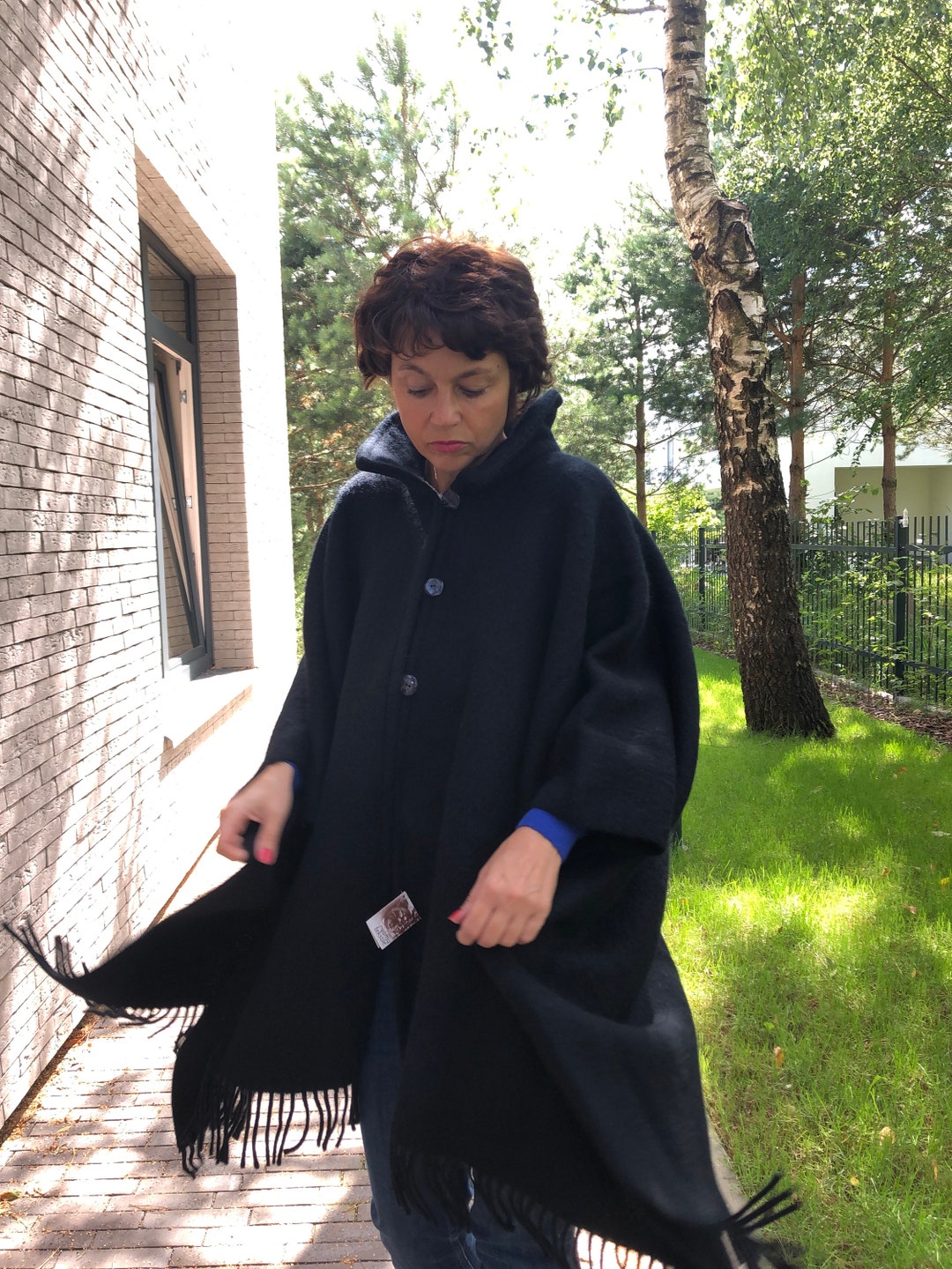 Black Wool Cape With a Collar Wool Wrap Wool Poncho 100% Pure Natural ...