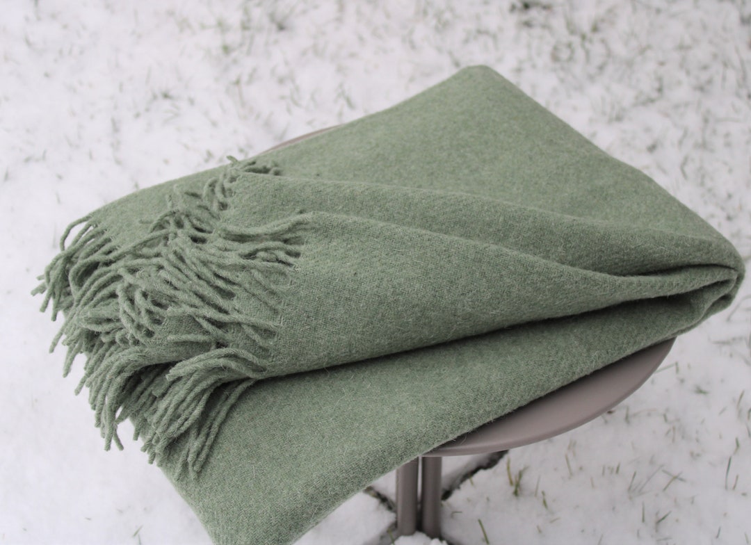 Sage Green Wool Blanket: 100% New Zealand Virgin Wool, 55x79 in - Plaid ...