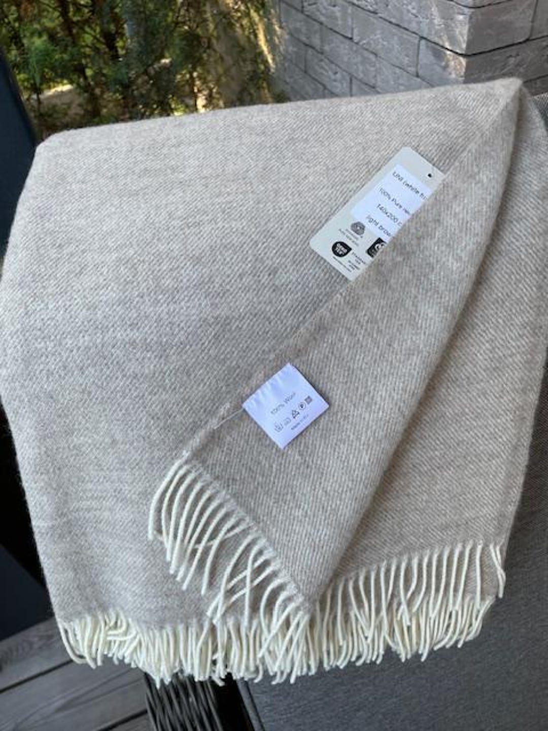 Extra Quality Light Beige Pure New Wool Blanket: Luxury Gift, Eco Wool Blanket for Large Sofa ...