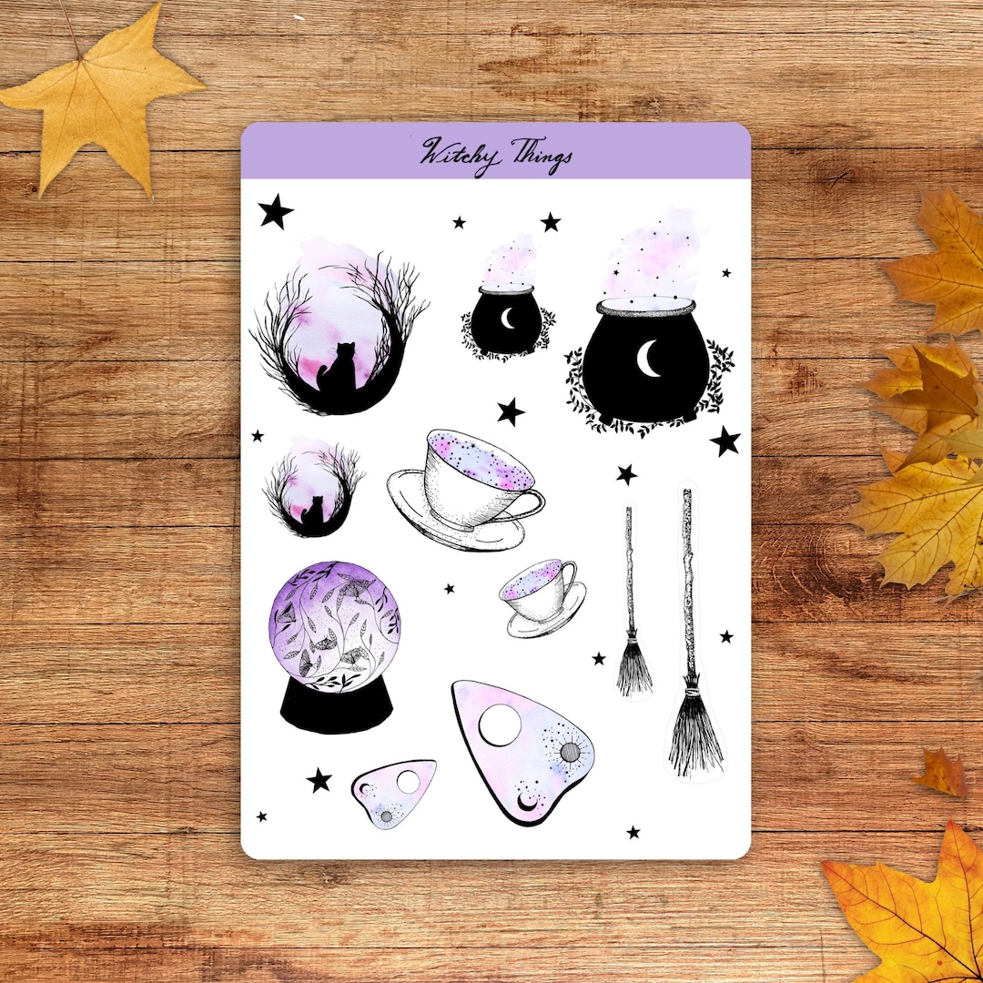 Witchy Planner Stickers, Mystical Journal Sticker Sheet, Magical Witch Stickers, Broomsticks and ...