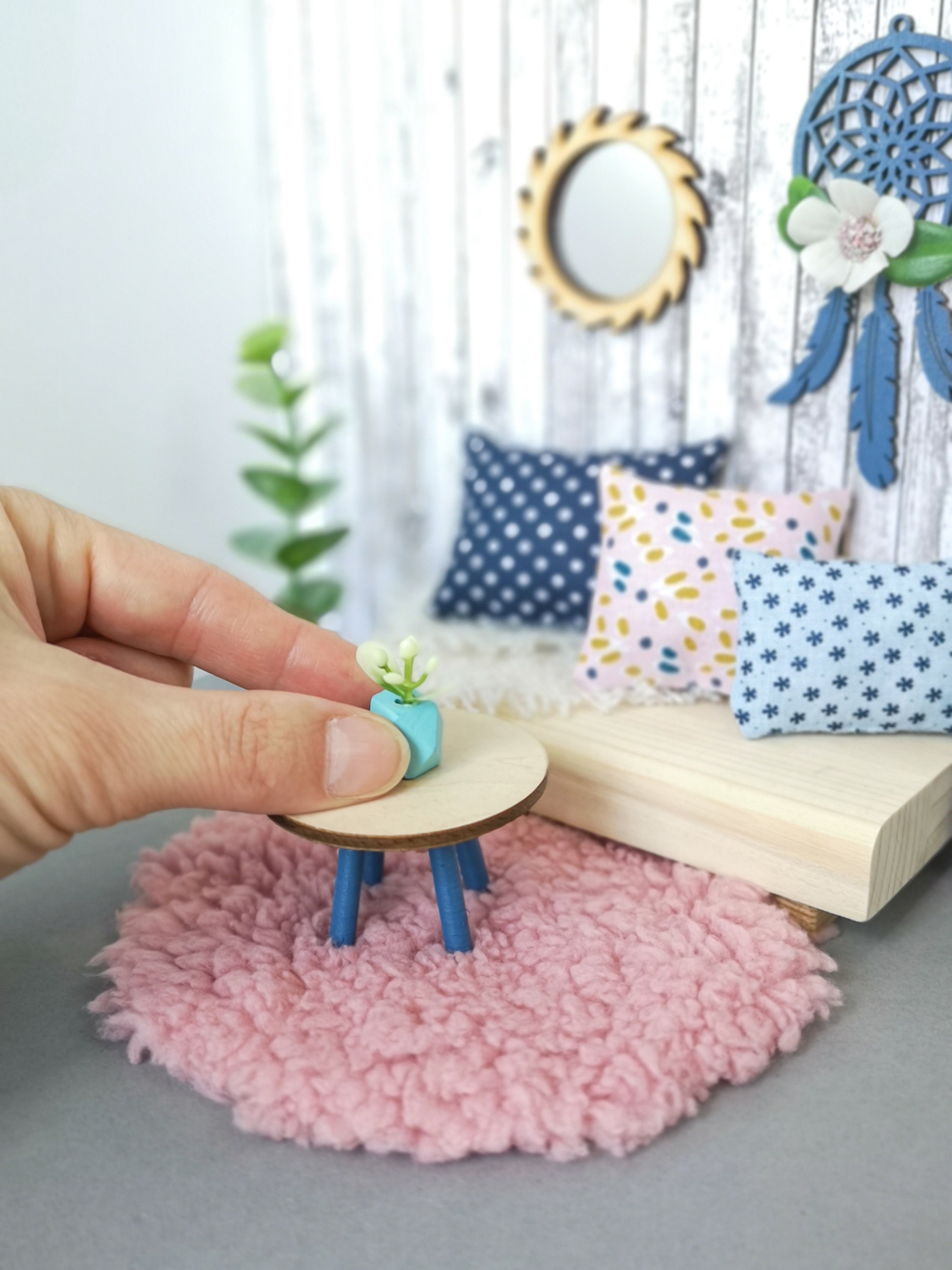 Miniature Round Rug Dollhouse Decoration Modern Miniature | Etsy