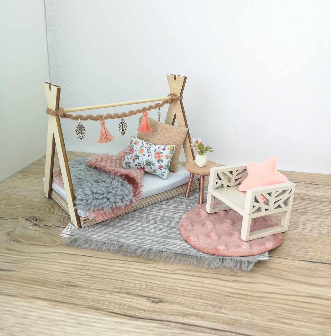 Dolhouse Kids Room Set 1:12 Scale, Peach Perfect, Miniature Furniture ...
