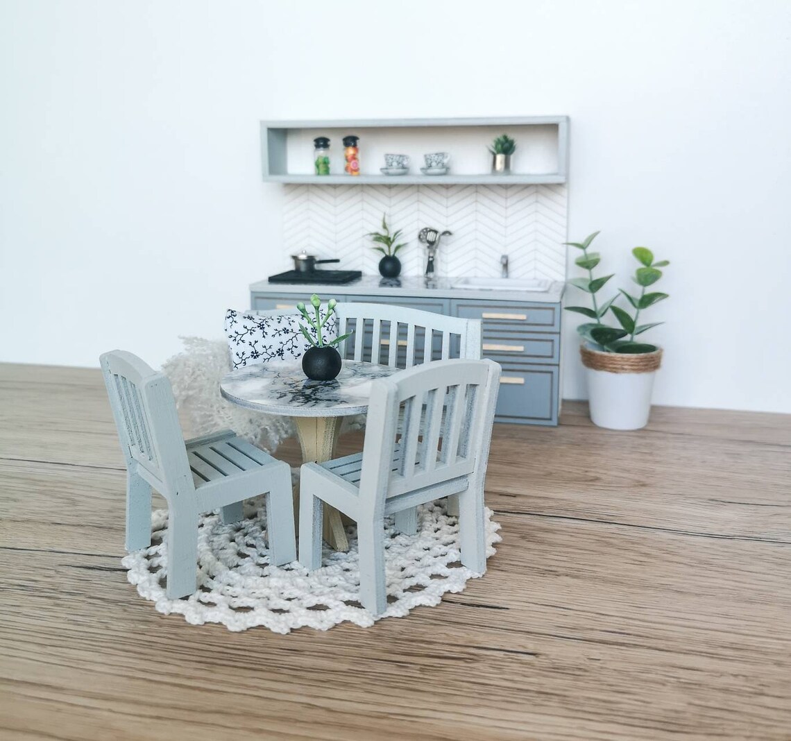 Miniature Dining Set 1:12 Scale Modern Miniature Dollhouse | Etsy