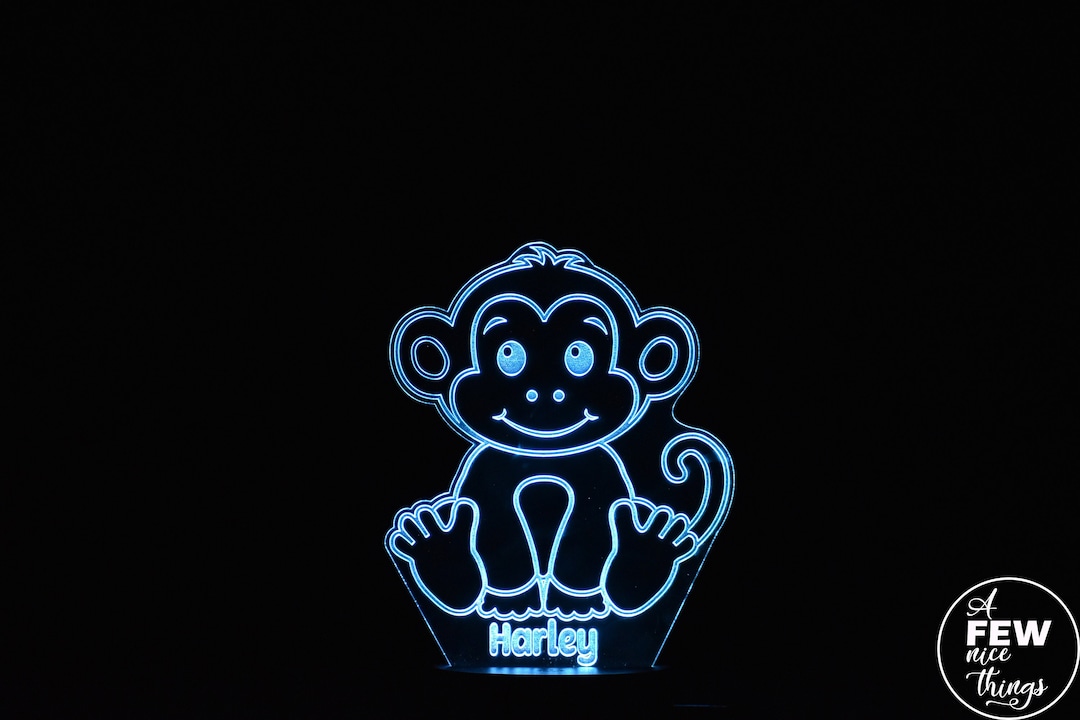 Personalised Monkey Night Light | Animal Light Stand | LED Light ...