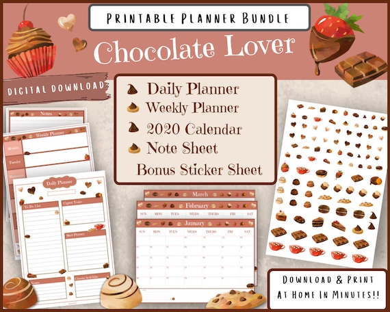 Chocolate Lovers Printable Planner Bundle Watercolour Art | Etsy