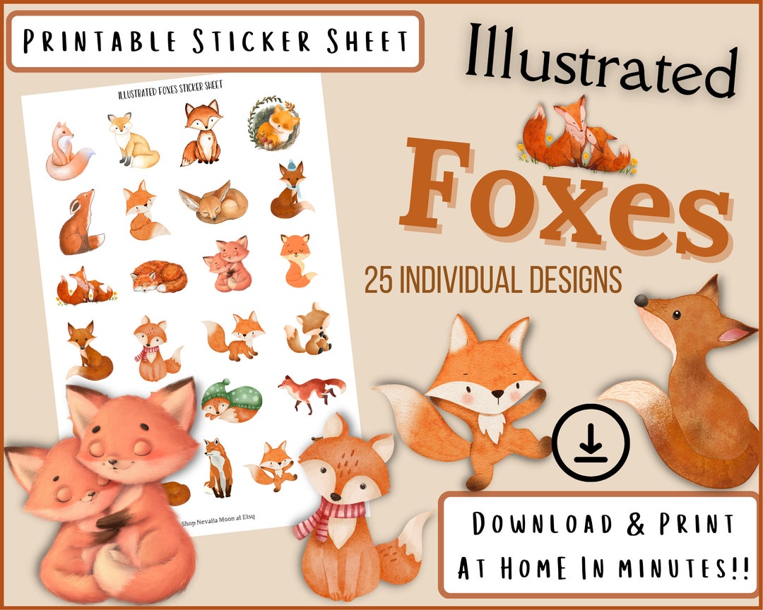 Illustrated Foxes Printable Sticker Sheet Digital Download - Etsy