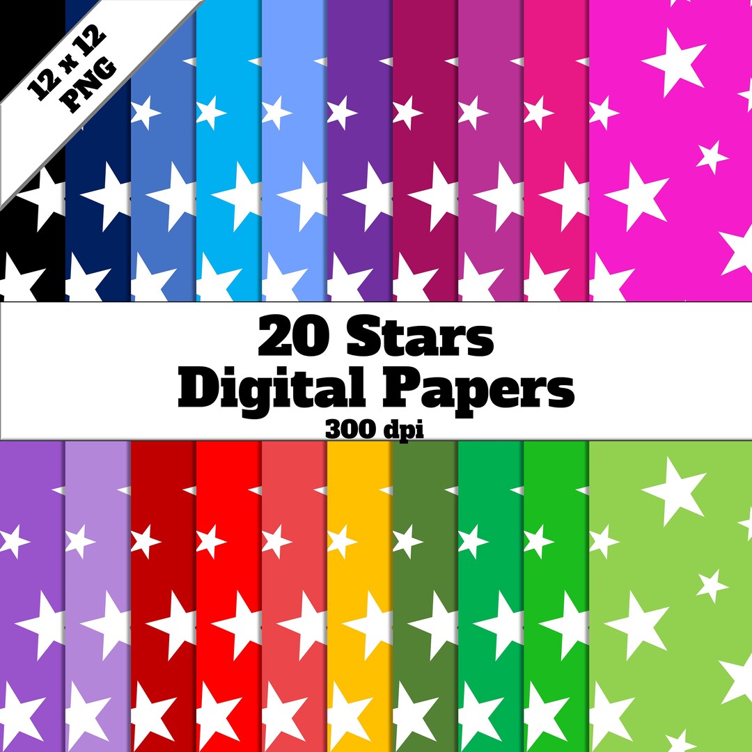20 Stars Digital Paper Backgrounds, Star Digital Paper, Patterned Paper ...