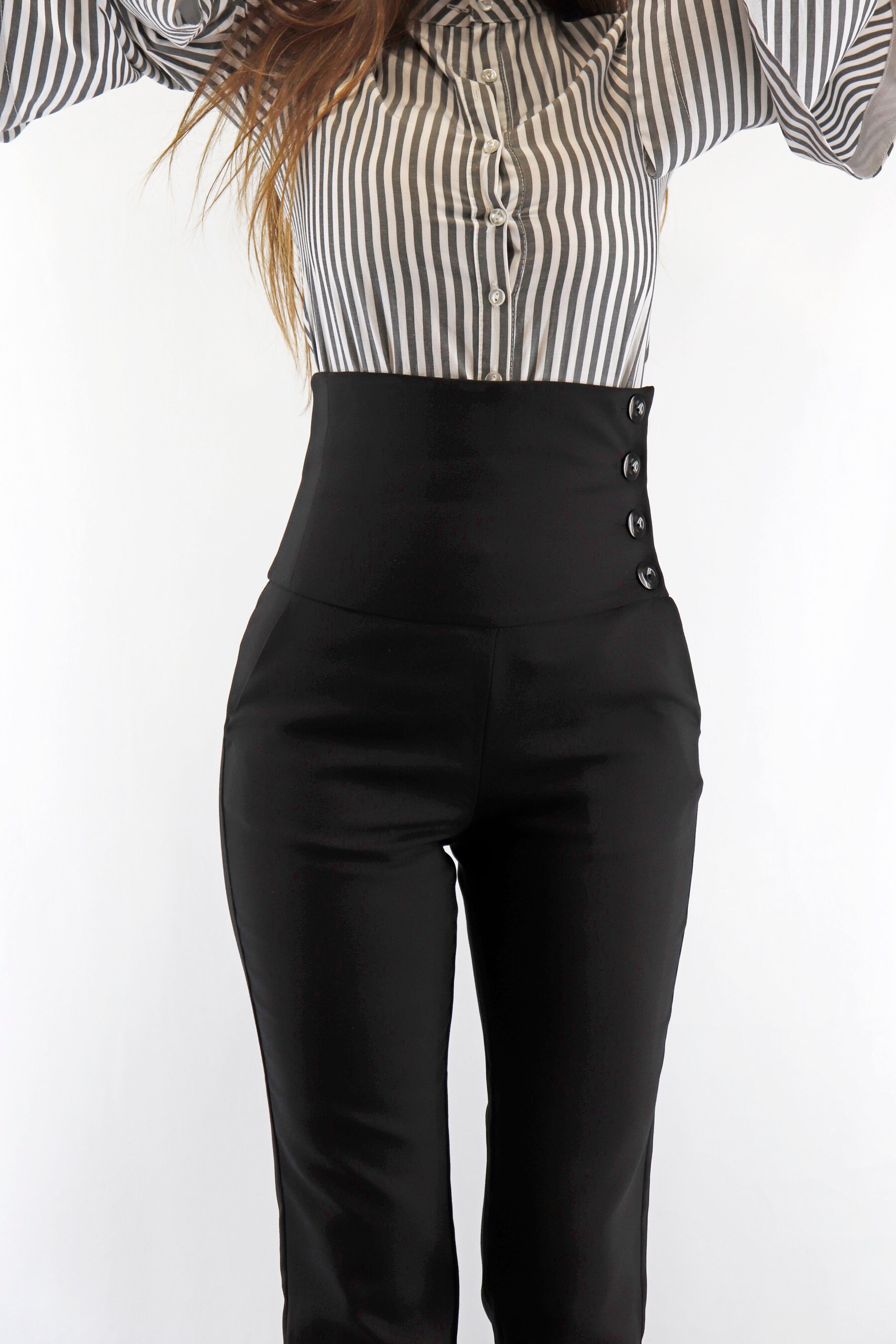 High Waist Trousers Stretch Pants 4-bottons High Rise Pants | Etsy