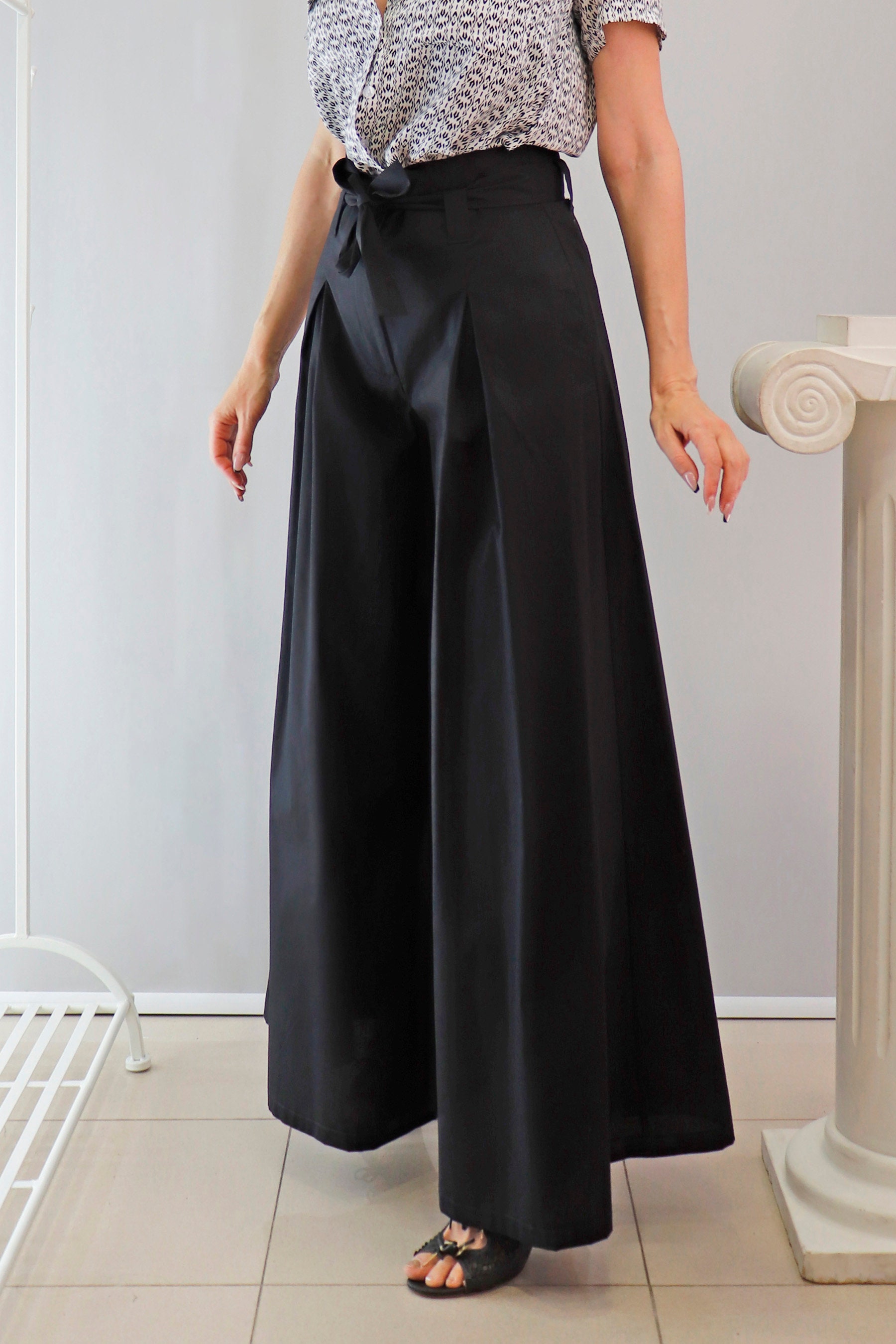Palazzo Trousers, High Waist Trousers, Cotton Trousers, Wide Leg ...