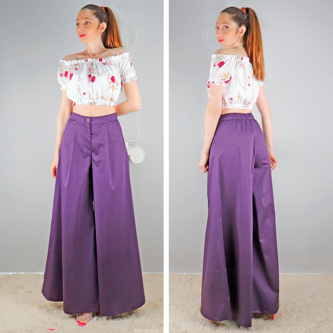 Palazzo Trousers, High Waist Trousers, Cotton Trousers, Wide Leg ...