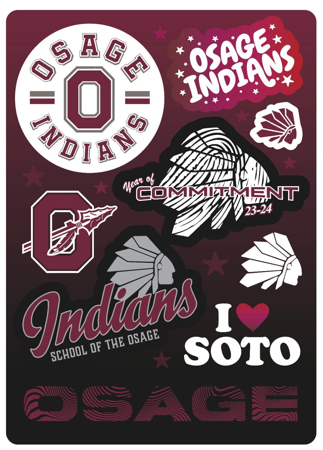 23/*24 School of the Osage Sticker Sheet, 9 Stickers, Water Bottle ...