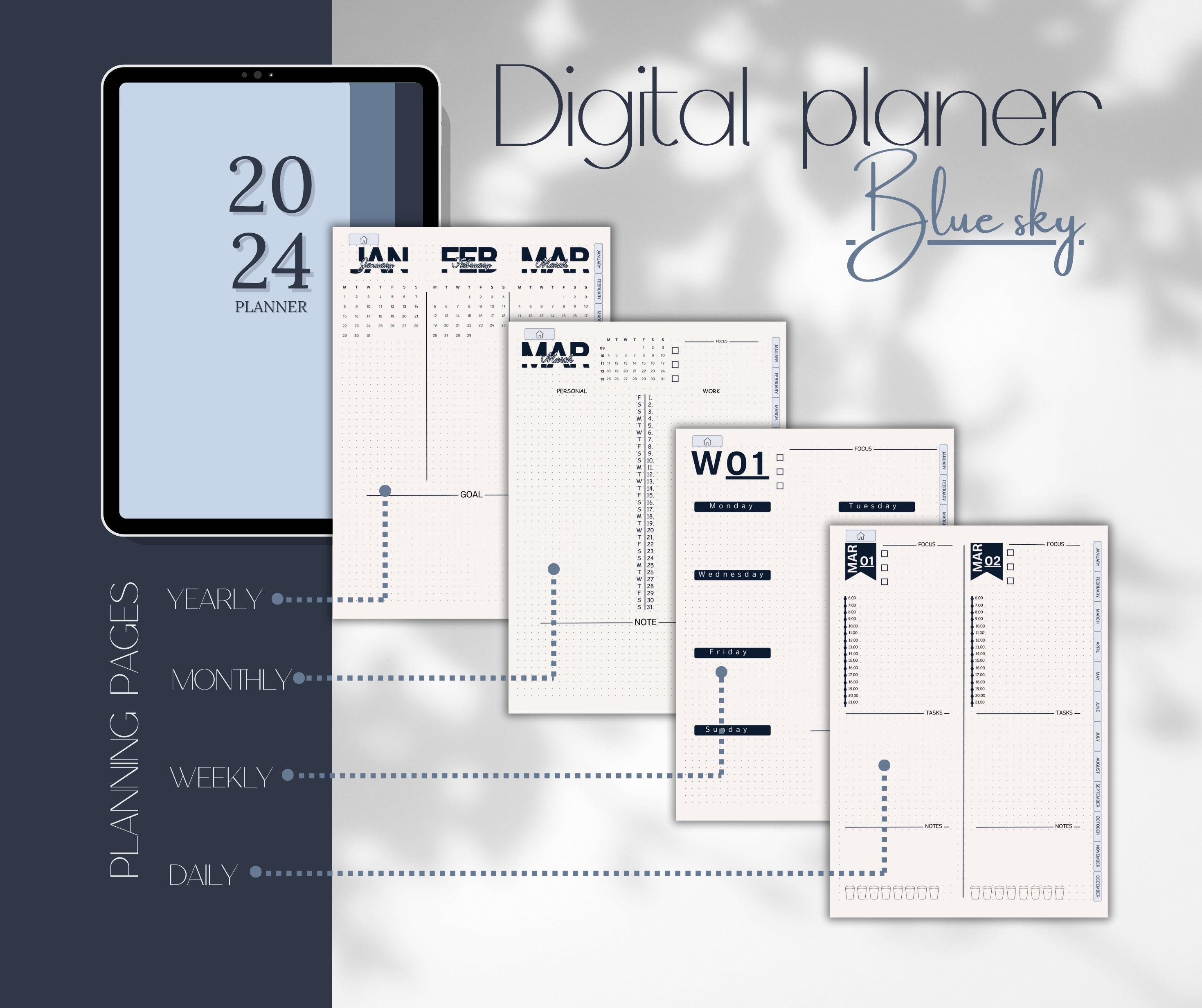 Digital Planner, Goodnotes Planner 2024 PORTRAIT Digital Planner, Daily ...