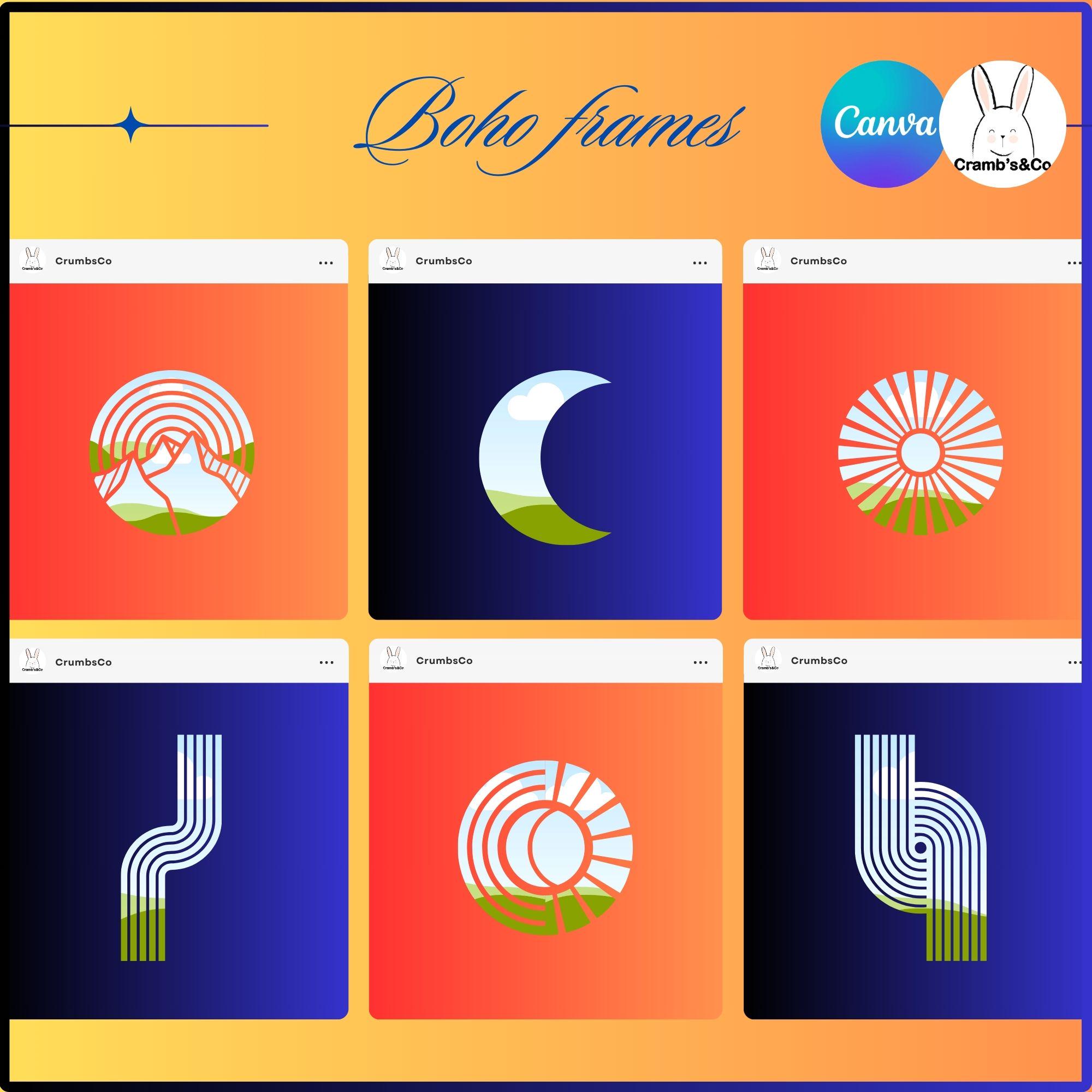 Rainbows Canva Template Art Bundle, Boho Bundle CANVA FRAMES, Easy Drag ...