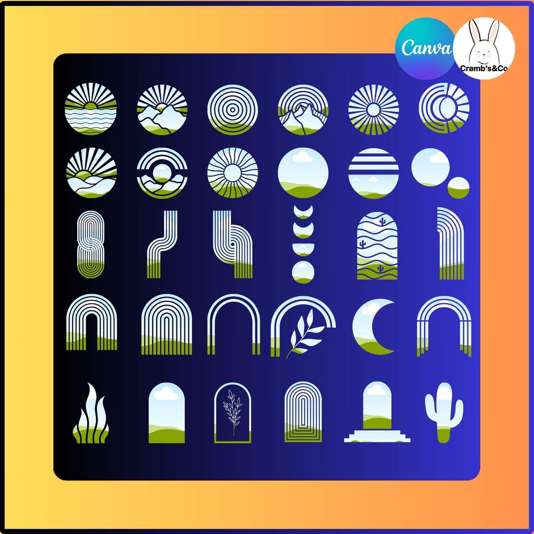 Rainbows Canva Template Art Bundle, Boho Bundle CANVA FRAMES, Easy Drag ...