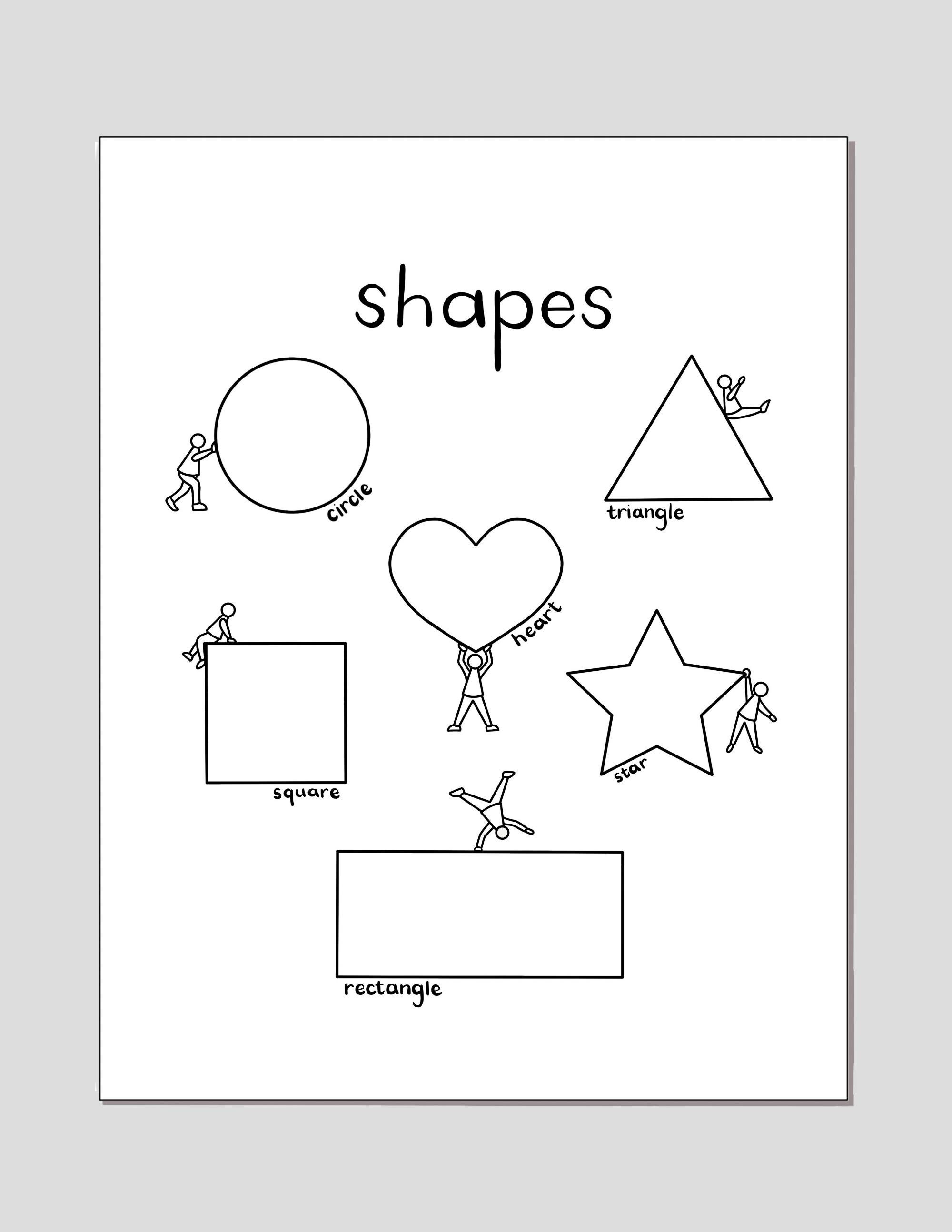 Basic shapes chart PRINTABLE matching colouring sheet | Etsy