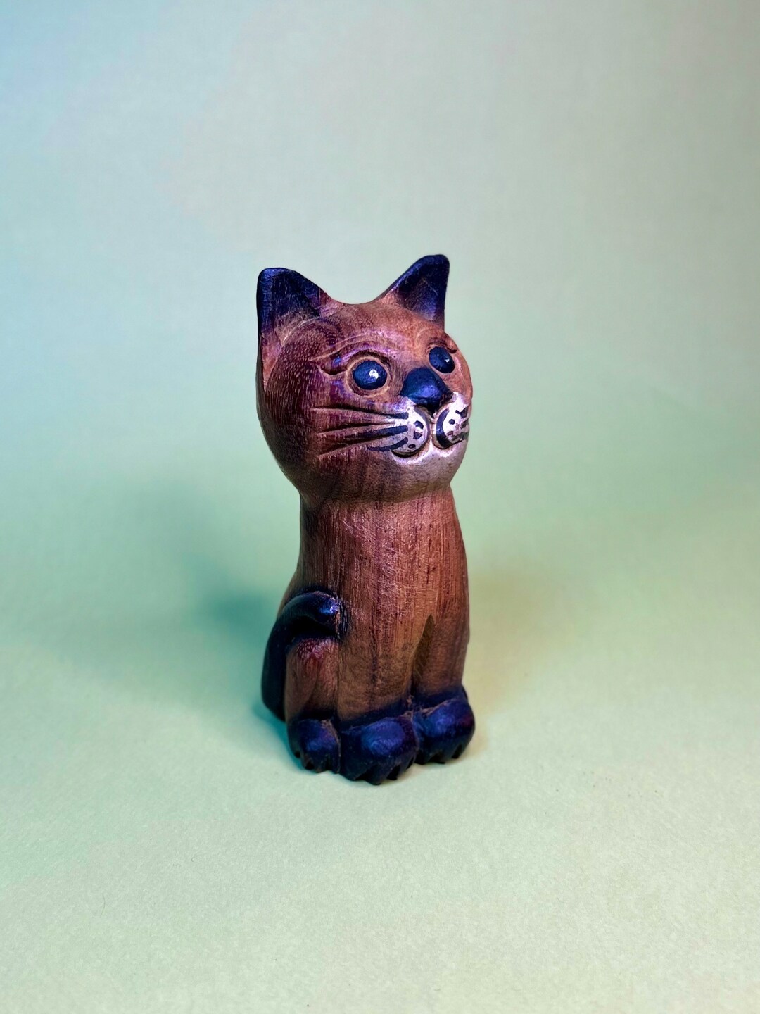 Sitting Wooden Cat Rustic Acacia Animal Carvings Handmade Cat Hand ...