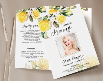 Funeral Program Template Yellow - Etsy