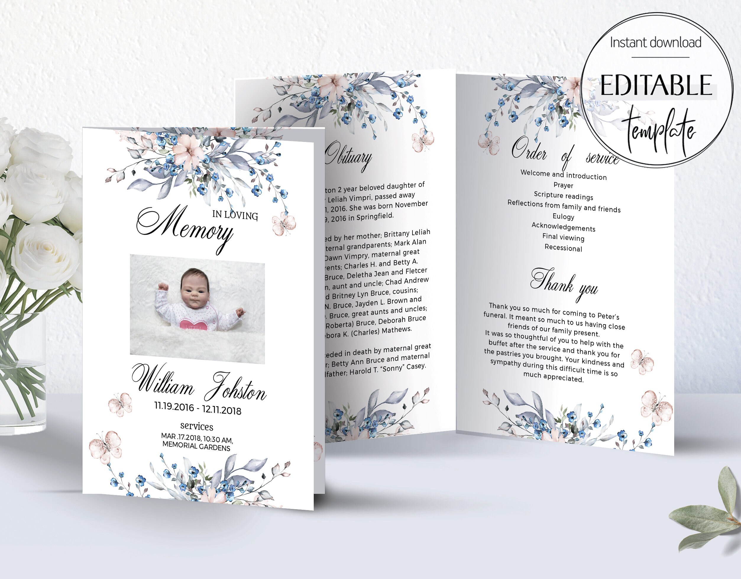 Baby Memorial Program Editable Funeral Program Template | Etsy