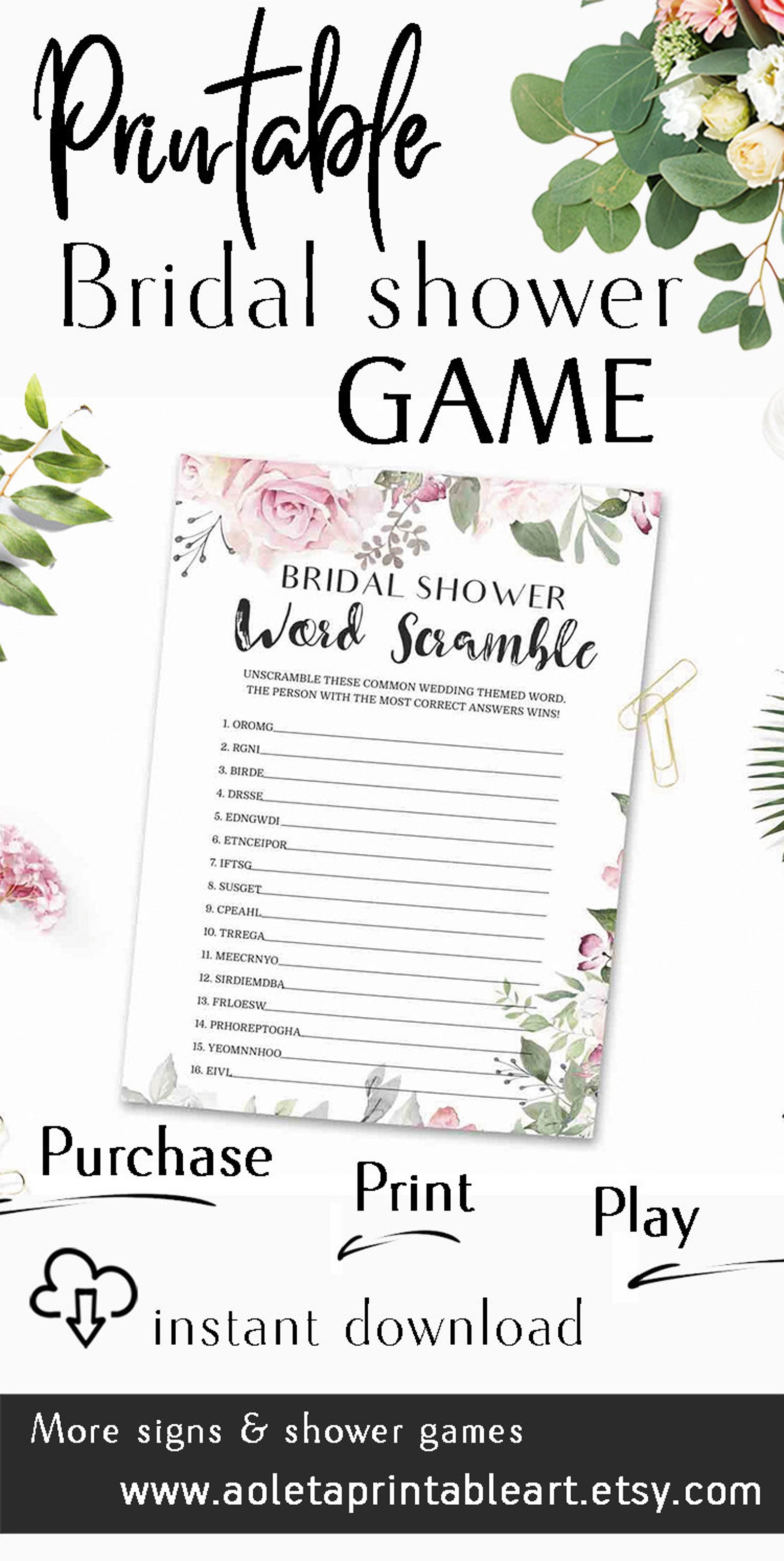 Bridal Word Scramble Game Word Scramble Card Wedding | Etsy