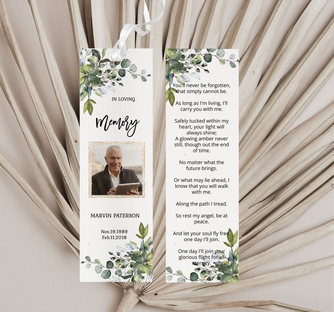 Memorial Bookmark for Funeral, Celebration of Life Bookmarks, Editable ...