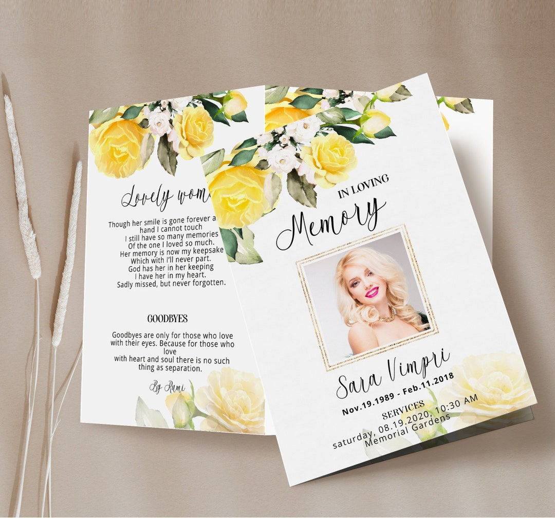 Yellow funeral program template flower memorial program in - Etsy Portugal