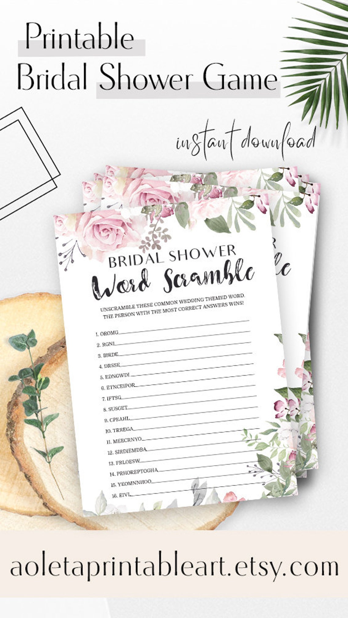 Bridal Word Scramble Game Word Scramble Card Wedding | Etsy